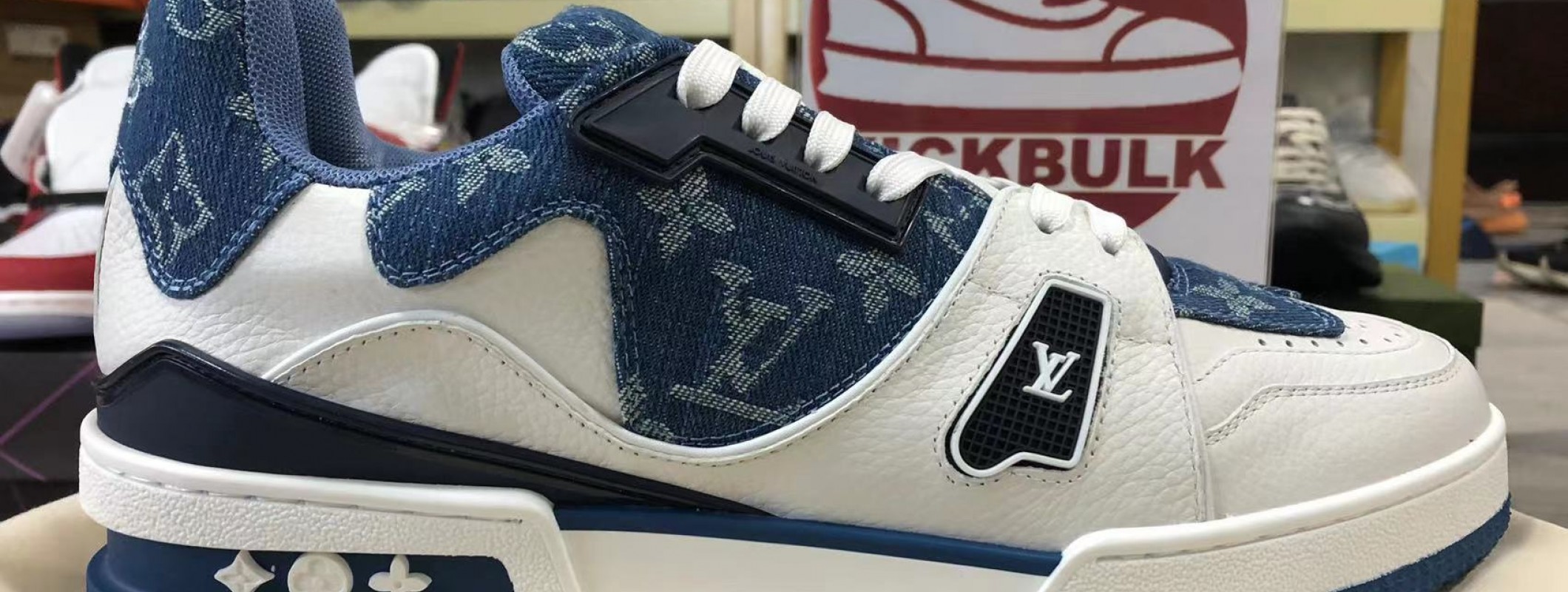 Louis vuitton LV shoes Blue White custom made Kickbulk Sneaker retail ...