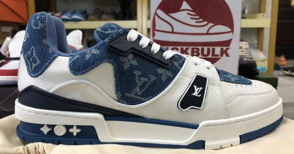 Louis vuitton LV shoes Blue White custom made Kickbulk Sneaker retail ...